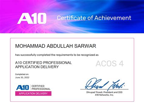 Alhumdulillah A10 Certified Professional For Application Delivery Controller Adc Mohammad