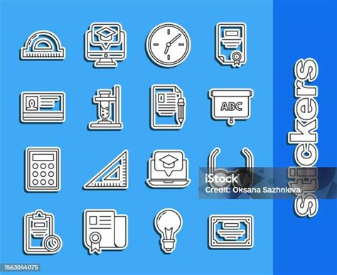 라인 인증서 템플릿 안경 칠판 시계 불에 시험관 플라스크 식별 배지 각도 측정을 위한 각도기 그리드 지우개 아이콘이 있는 시험