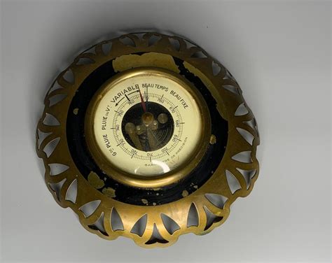 French Vintage Precision Barometer Weather Instrument Brass Color Metal