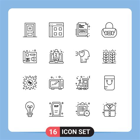 Modern Set Of 16 Outlines And Symbols Such As Development Purse Web Fashion Online Editable
