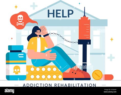 Addiction Rehabilitation Vector Illustration Featuring An Inpatient