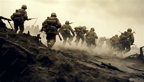 Premium Ai Image Soldiers On The Battlefield During World War 2