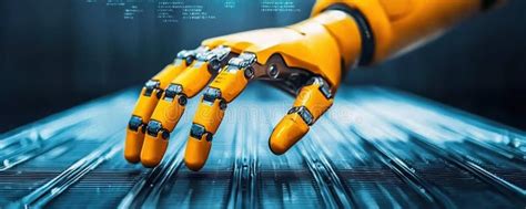 Futuristic Robotic Hand Interacting With Digital Data Stream Ai Technology Concept Stock