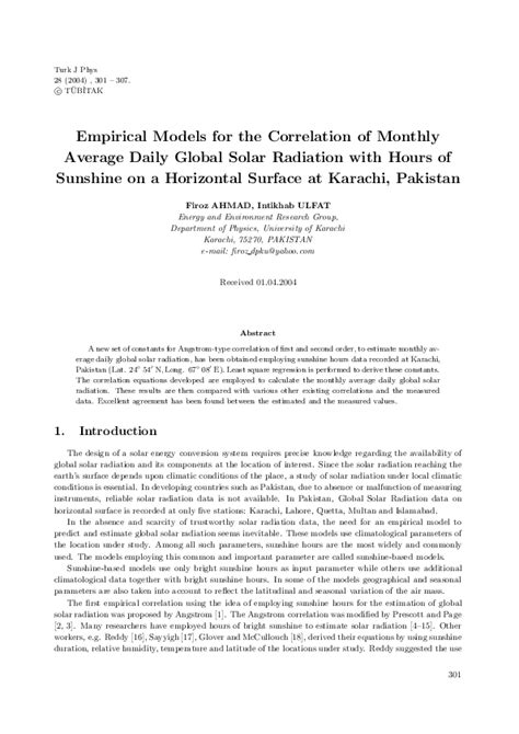 Pdf Empirical Models For The Correlation Of Monthly Average Daily Global Solar Radiation With