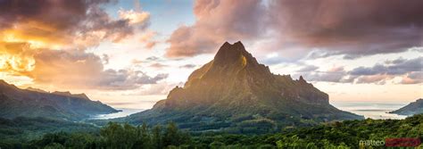 Panoramic Of Mt Rotui And Opunohu Bay At Sunset Moorea Polynesia
