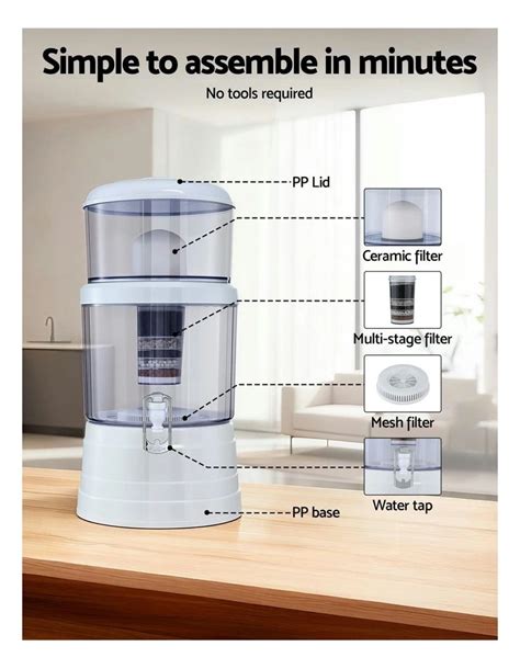 Devanti Benchtop Water Filter 16l Gravity Multi Stage Bpa Free In White