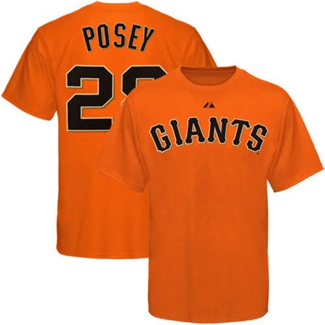 Majestic San Francisco Giants 28 Buster Posey Youth Orange Player T Shirt