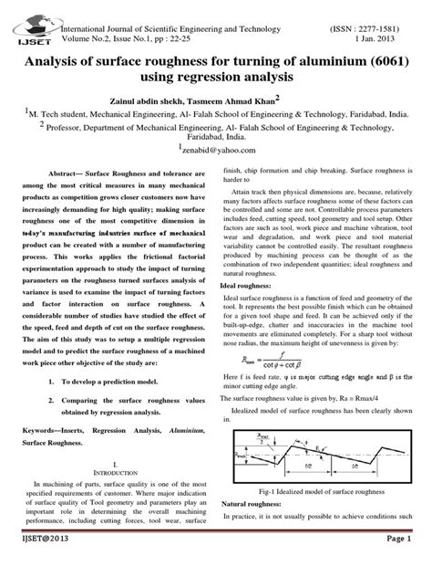 Pdf Analysis Of Sanalysis Of Surface Roughness Of Machiningurface Roughness For Turning Of