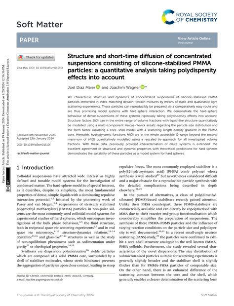 Pdf Structure And Short Time Diffusion Of Concentrated Suspensions Consisting Of Silicone