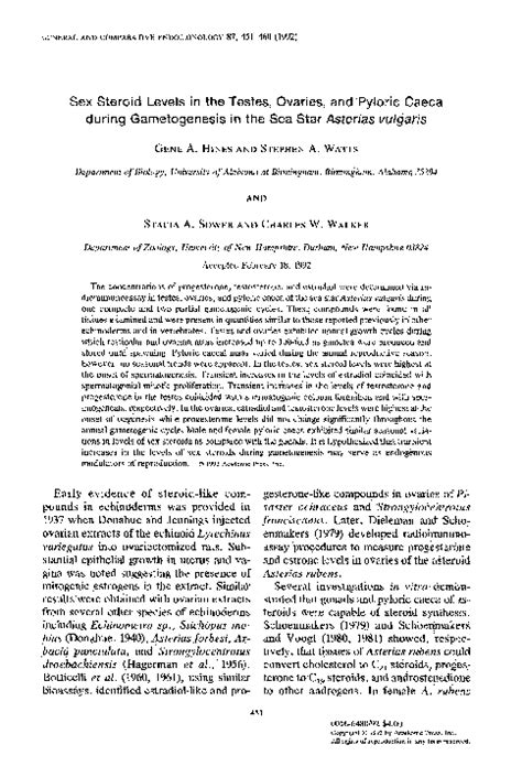 Pdf Sex Steroid Levels In The Testes Ovaries And Pyloric Caeca