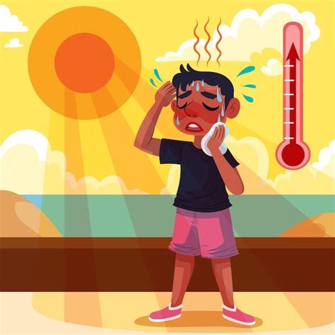 Free Vector Flat Summer Heat Illustration With Man Sweating Under The
