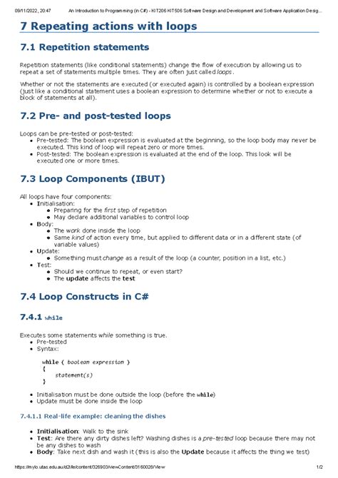 7 Repeating Actions With Loops An Introduction To Programming In C Kit206 Kit506 Software