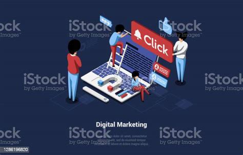 만화 스타일의 3d 구성 디지털 마케팅 비즈니스 분석 콘텐츠 전략 및 관리 개념 예술 등등 측정 벡터 일러스트레이션 큰 노트북