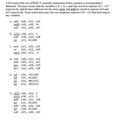 4 For Each Of The Sets Of Risc V Assembly