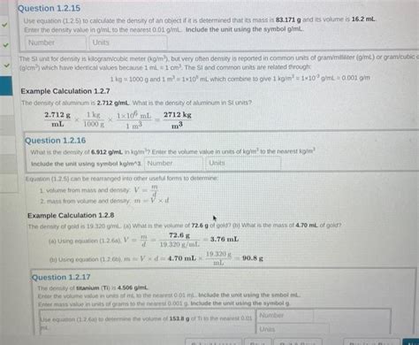 Solved Use Equation To Calculate The Density Of An Chegg