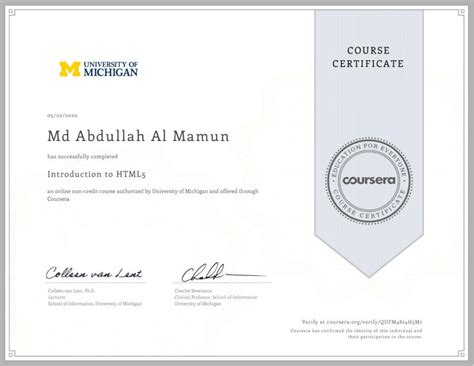 Completed Introduction To Html5 Authorized By University Of Michigan Md Abdullah Al Mamun