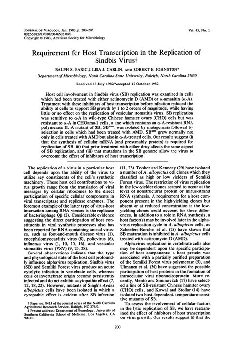 Pdf Requirement For Host Transcription In The Replication Of Sindbis Virus