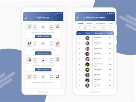 Live Cricket Score Streaming UI With Blue Themes Free XD File Cricket Score Cricket Live