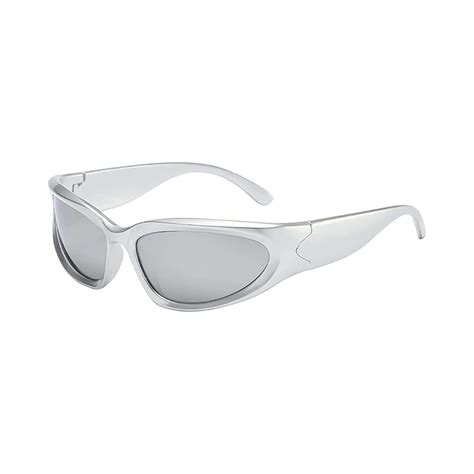 4flaunt Futuristic Series Y2k Wraparound Sunglasses Silver Mirrored