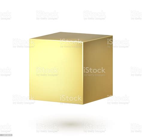 황금 큐브 사실적인 3d 사각형 모양 골든 박스 오버레이 라이트와 섀도우 효과로 매끄러운 표면 기하학적 날카로운 형태 흰색 배경의 단일 오브젝트 벡터 템플릿 금색에 대한
