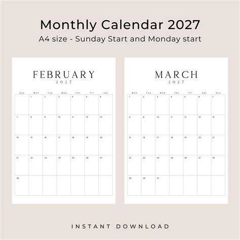 2027 Calendar Printable 2027 Monthly Planner Portrait 2027 Luxe Monthly