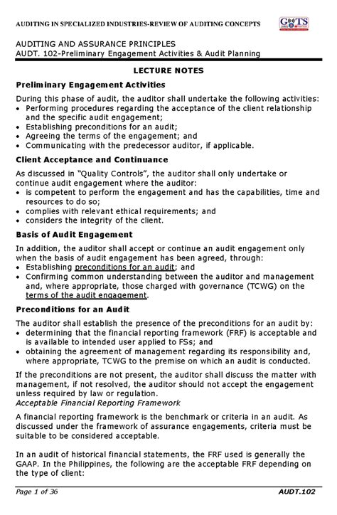 Audt Auditing In Specialized Industries Review Of Auditing Concepts