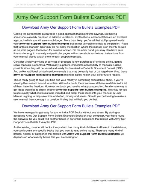 Fillable Online Army Oer Support Form Bullets Examples Army Oer