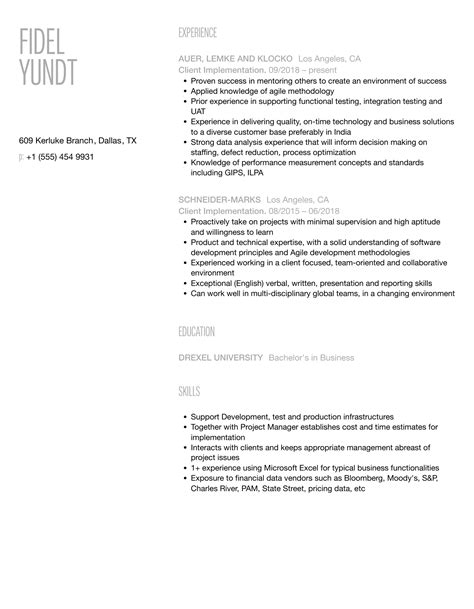 Client Implementation Resume Samples Velvet Jobs