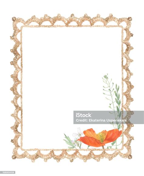 초대장 엽서를 만들기 위한 레이스와 꽃의 손으로 그린 수채화 요소의 프레임 0명에 대한 스톡 벡터 아트 및 기타 이미지 0명 고풍스런 국경 Istock
