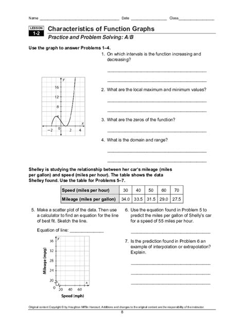 fillable online name date class lesson characteristics of function