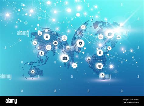 World Map Point With Global Technology Networking Concept Digital Data Visualization Lines