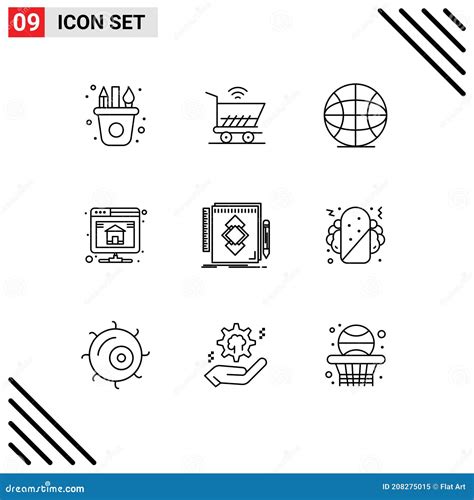 user interface pack of 9 basic outlines of identity design globe