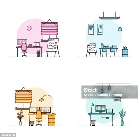 Desain Datar Meja Kerja Dengan Komputer Desktop Peralatan Meja Kerja Dengan Meja Kursi Buku