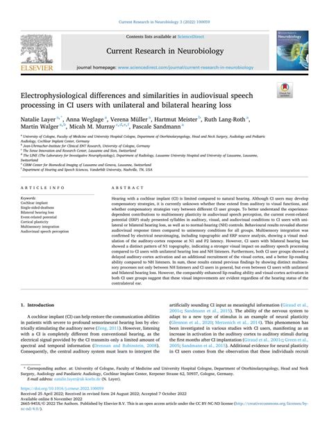 Pdf Electrophysiological Differences And Similarities In Audiovisual Speech Processing In Ci