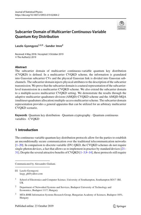 Pdf Subcarrier Domain Of Multicarrier Continuous Variable Quantum Key