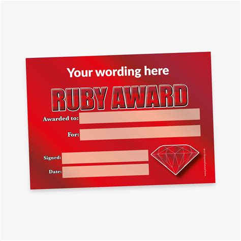 Personalised Certificate Ruby Award Classroom Reward