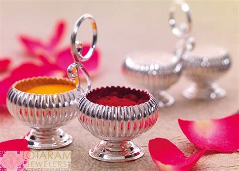 1 S154 Silver Haldi Kumkum Karanda Kankavati Round Jod For Pooja
