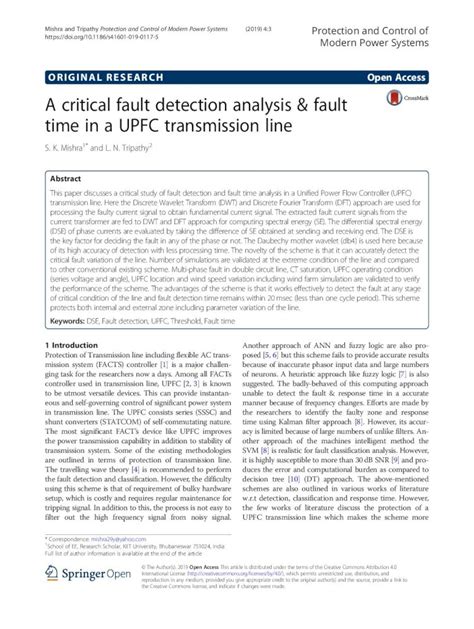 Pdf A Critical Fault Detection Analysis And Fault Time In A Upfc