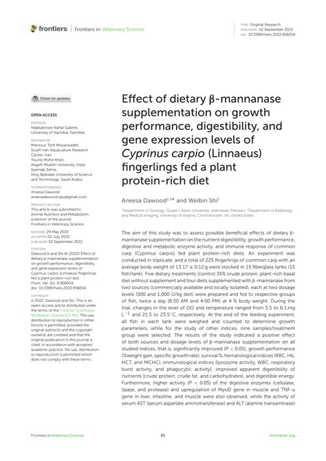 Pdf Effect Of Dietary β Mannanase Supplementation On Growth