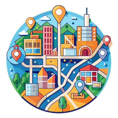 Premium Vector Colorful City Map With Location Pin Markers