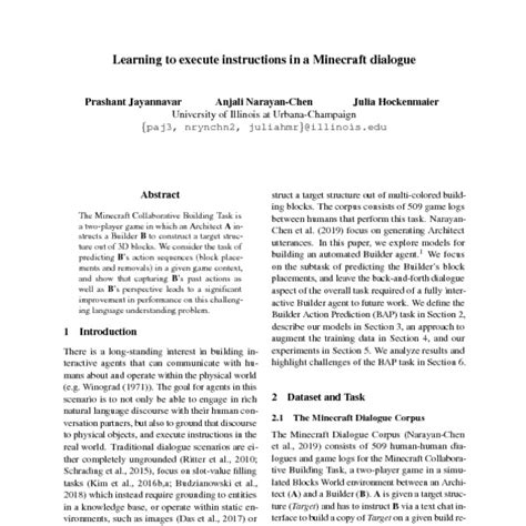 Learning To Execute Instructions In A Minecraft Dialogue Acl Anthology