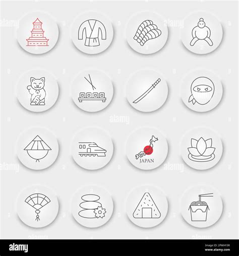 Japan Line Icon Set Japanese Food Symbols Collection Vector Sketches Neumorphic Ui Ux Buttons
