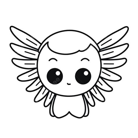 날개와 검은 눈 개요 스케치 드로잉을 가진 귀여운 작은 천사 벡터 날개 천사 그림 날개 천사 개요 날개 천사 스케치 Png 일러스트 및 벡터 에 대한 무료 다운로드