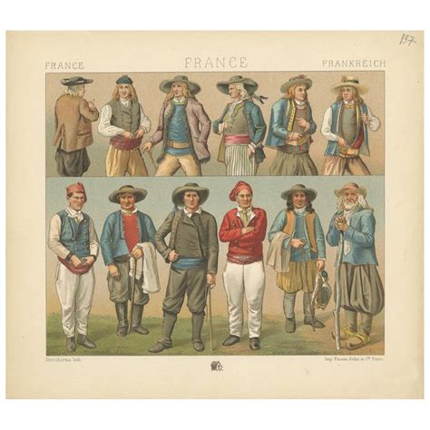 Pl 137 Antique Print Of French Outfits By Racinet Circa 1880 For
