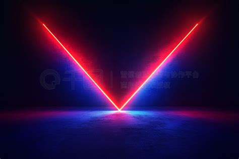 红蓝对比ai数字艺术 K Wallpaper Gaming现代未来感红蓝对比v字形霓虹线条插画 Ai背景免费下载png格式1344像素