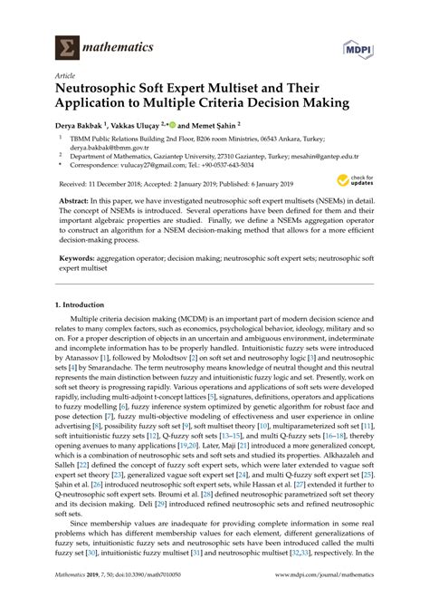 Pdf Neutrosophic Soft Expert Multiset And Their Application To Multiple Criteria Decision Making