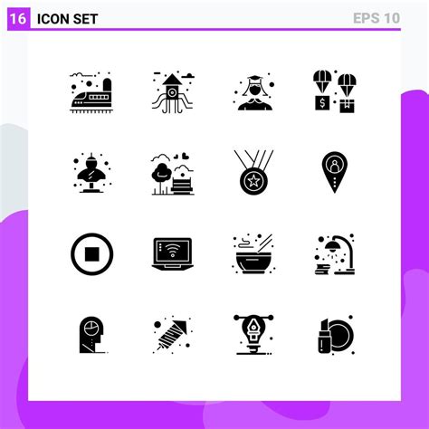 User Interface Pack Of 16 Basic Solid Glyphs Of Artifact Parachute