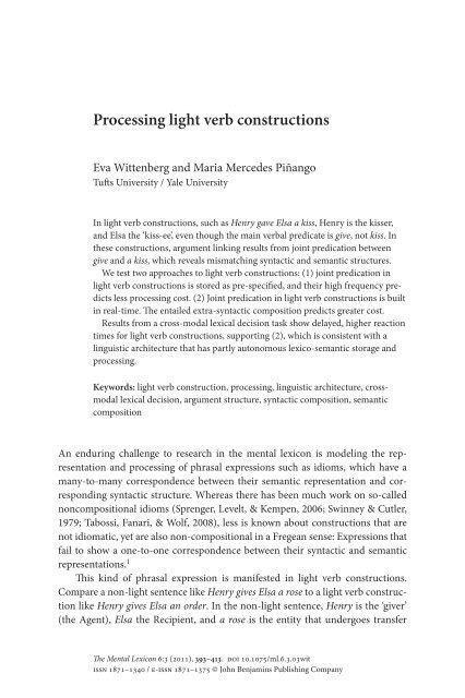 Processing Light Verb Constructions Wittenberg Kuypers
