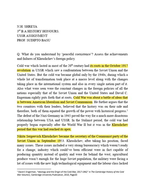 Khrushchevs Peaceful Coexistence Policy Pdf Nikita Khrushchev