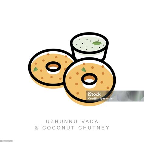 메두 바다 또는 우라달 프리터로 알려진 우훈누 바다 로르소는 코코넛 처트니 간단한 윤곽 벡터를 곁들인 구운 인도 식 스낵입니다